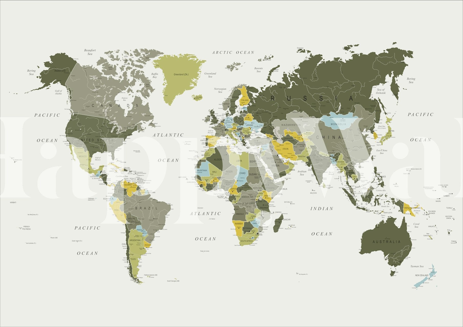 World Map Khaki Green Wallpaper - Buy Online at Happywall