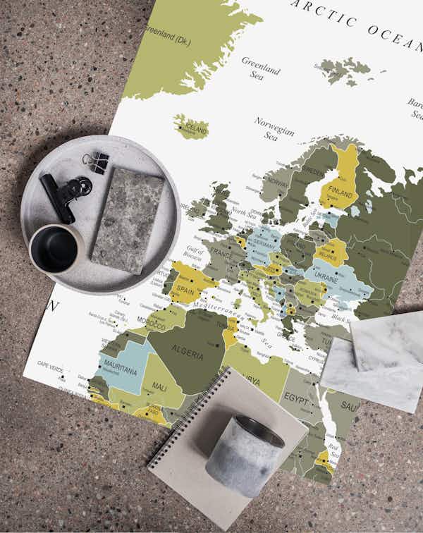 World Map Khaki Green Wallpaper - Buy Online at Happywall