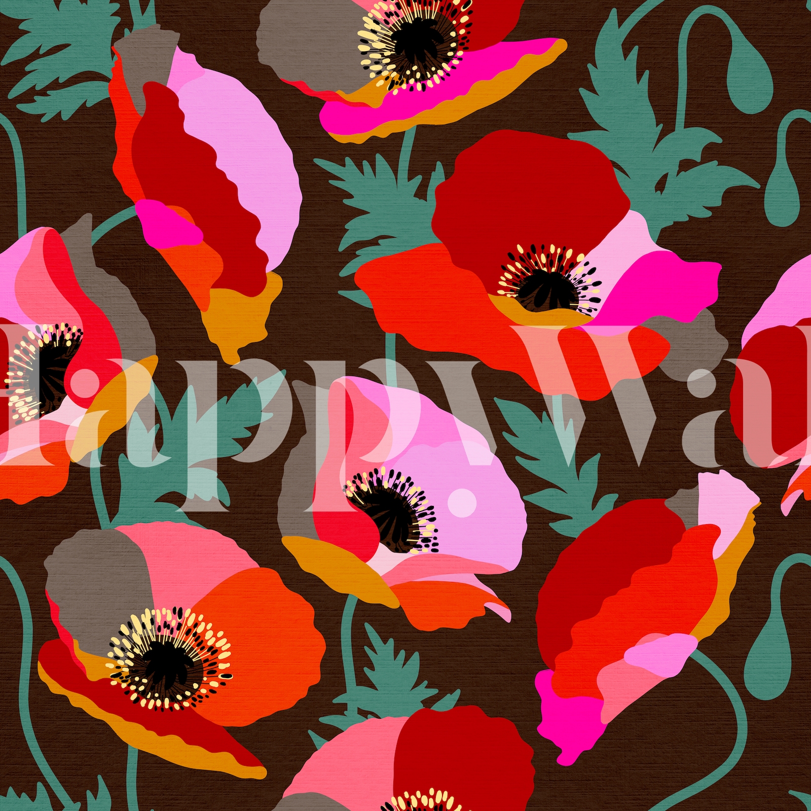 Colorful Floral Wallpaper with Poppies