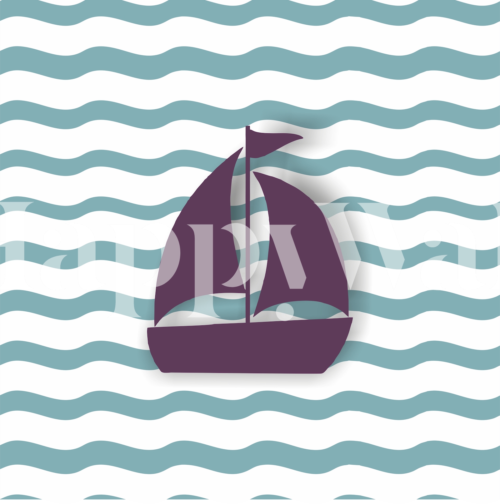 Violet Boat Pastel Teal Waves | Buy Wallpaper Online - Happy Wall