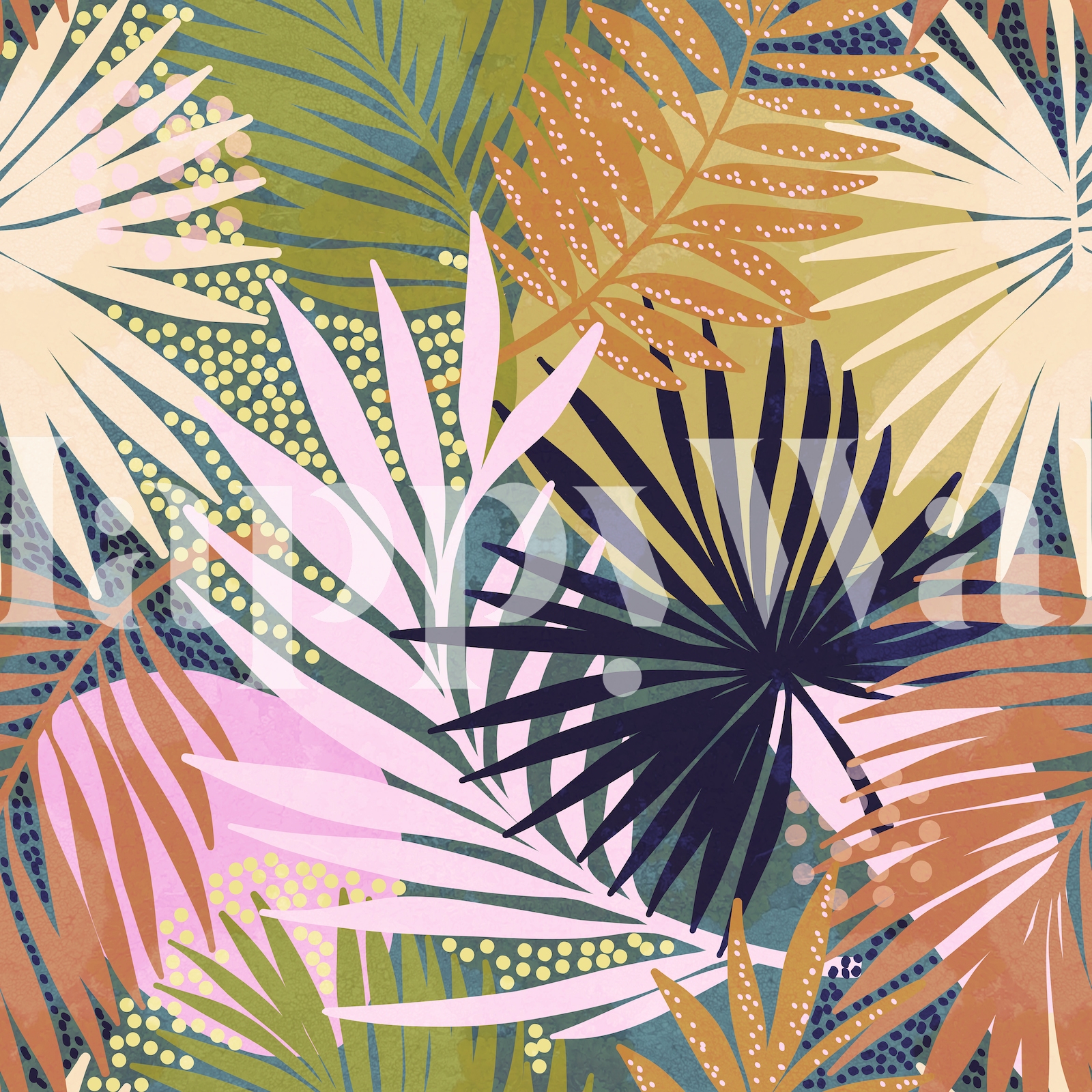 Retro Boho Palm Pattern 2 - Earthy and Pink Wallpaper | Happywall