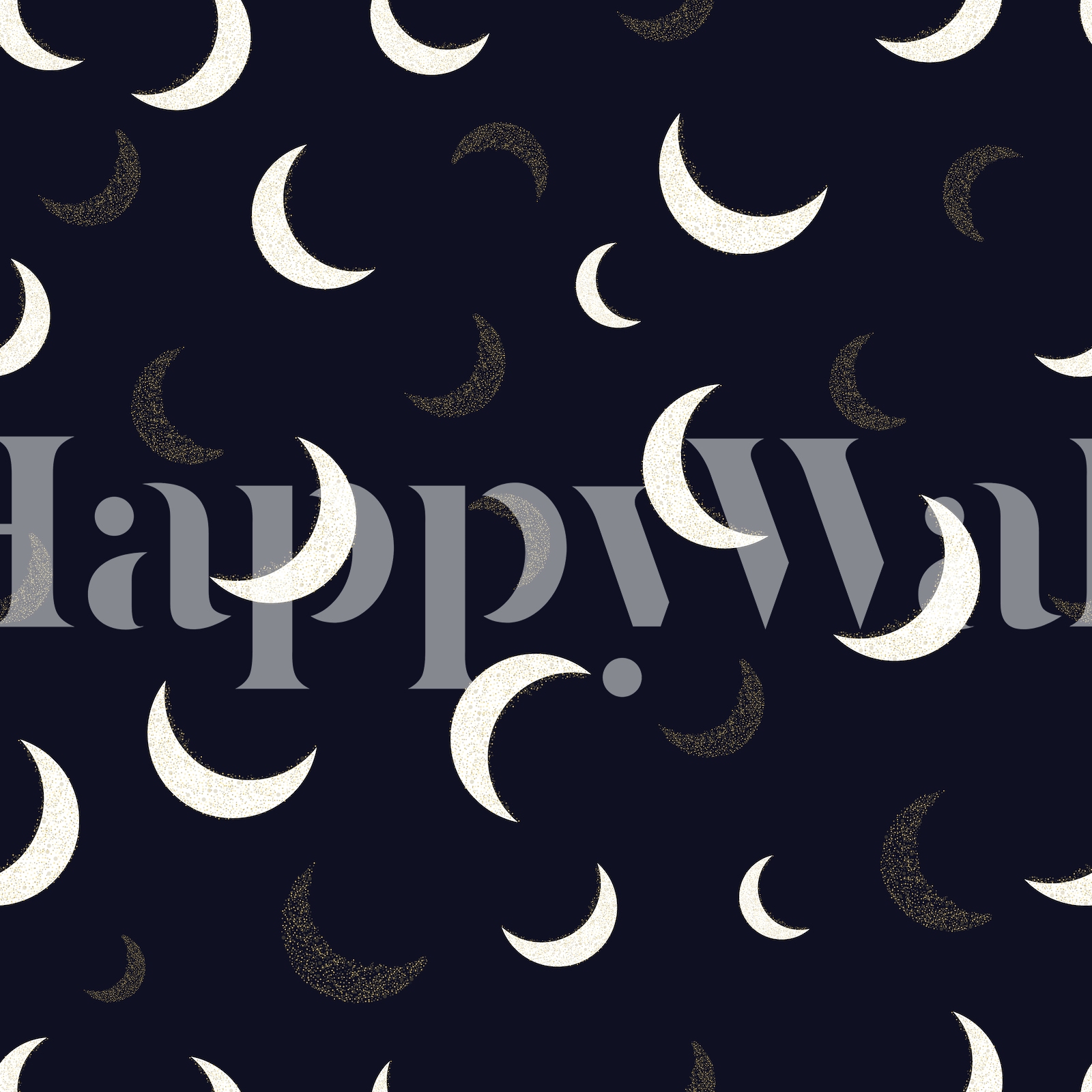 Shining Golden and White Moons Navy Colored Pattern Wallpaper