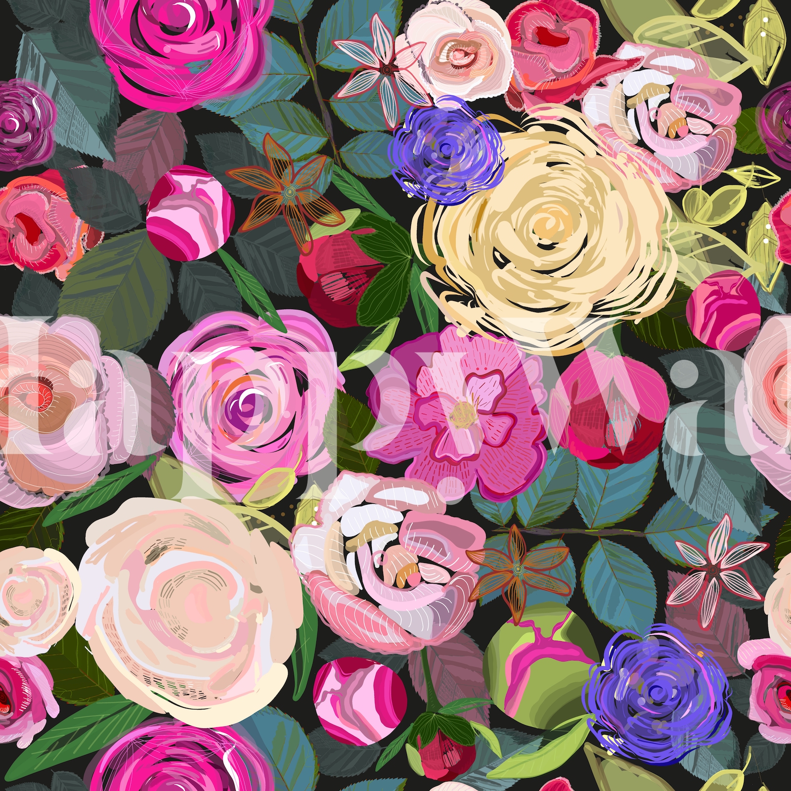 Colorful Roses Floral Pattern Wallpaper - Buy Online | Happywall