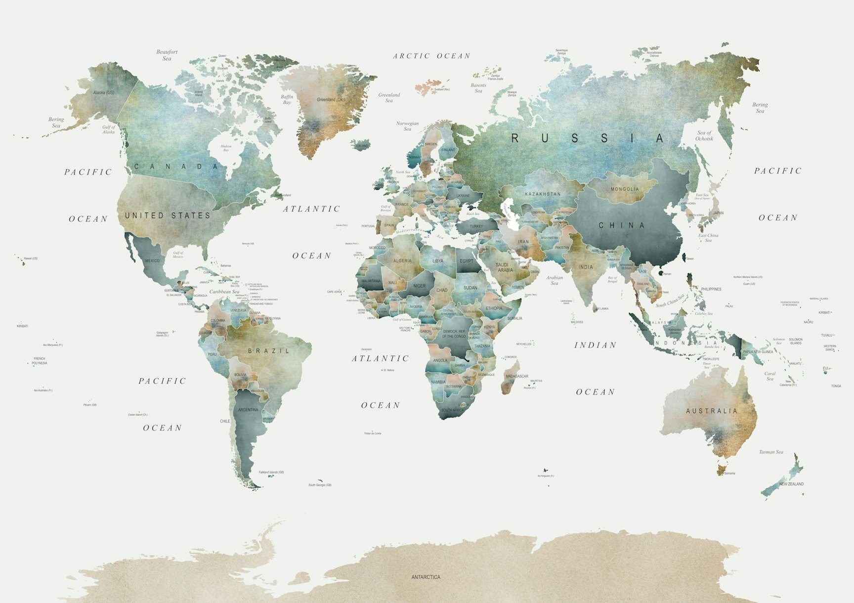 Buy World Map Muted Tones Wallpaper | Happywall