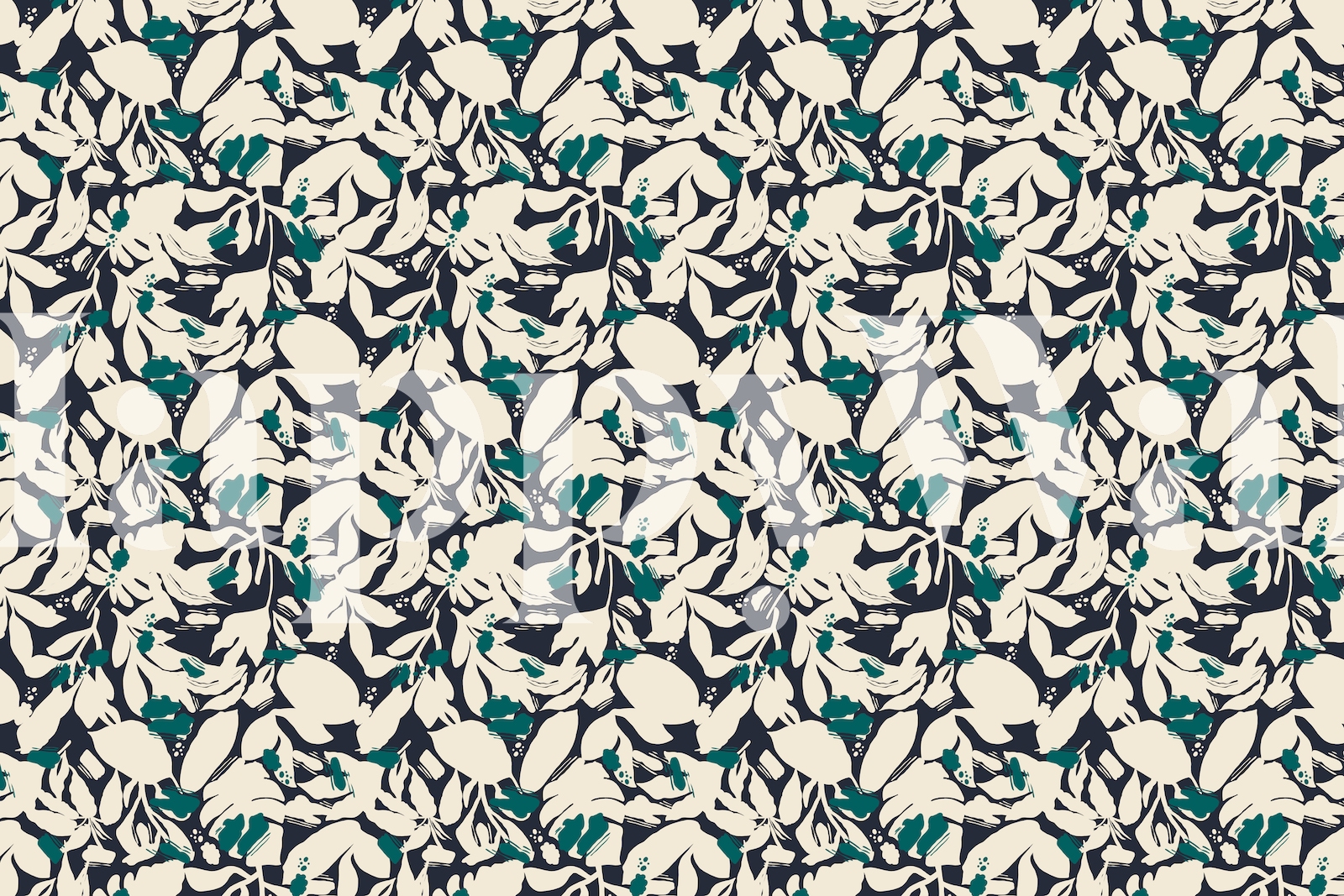 Nature Leaf Pattern Wallpaper in Blue and Cream