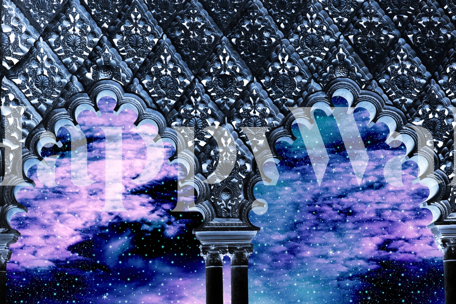 Celestial Nebula Wallpaper with Arches Design