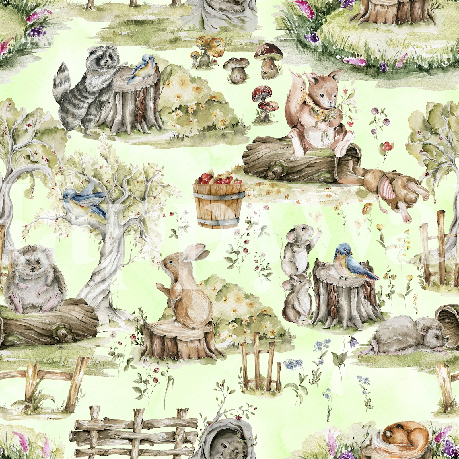 Woodland Animal Garden Wallpaper for Kids