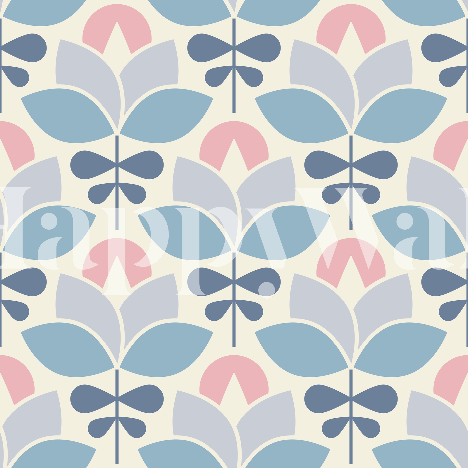 Retro Floral Blue Pink Wallpaper
