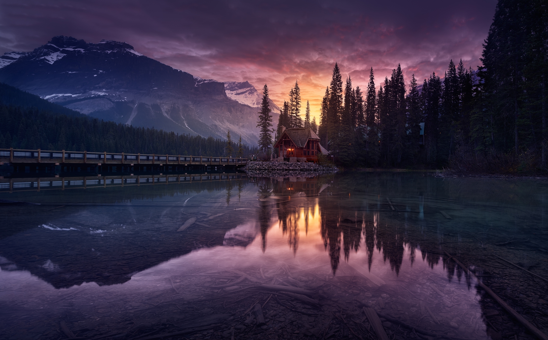 Lake House Sunrise Wallpaper | Beautiful Scenery Wallpaper | Happywall
