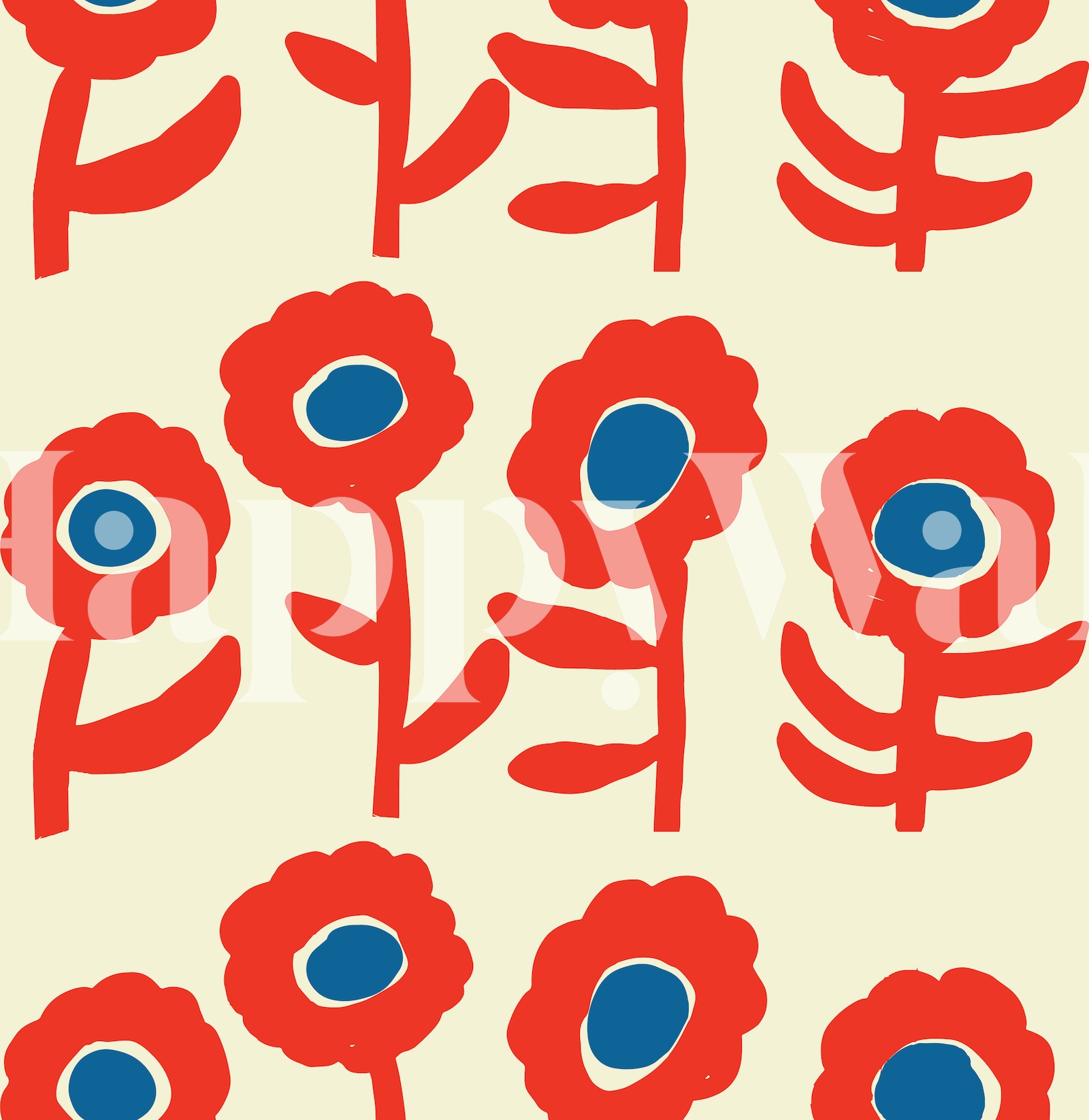 Buy Waving Flowers Cream Red Wallpaper | Happywall