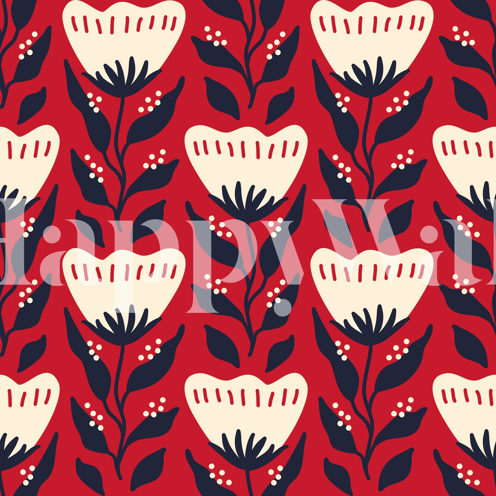Folk Floral Red Wallpaper for Home Decor