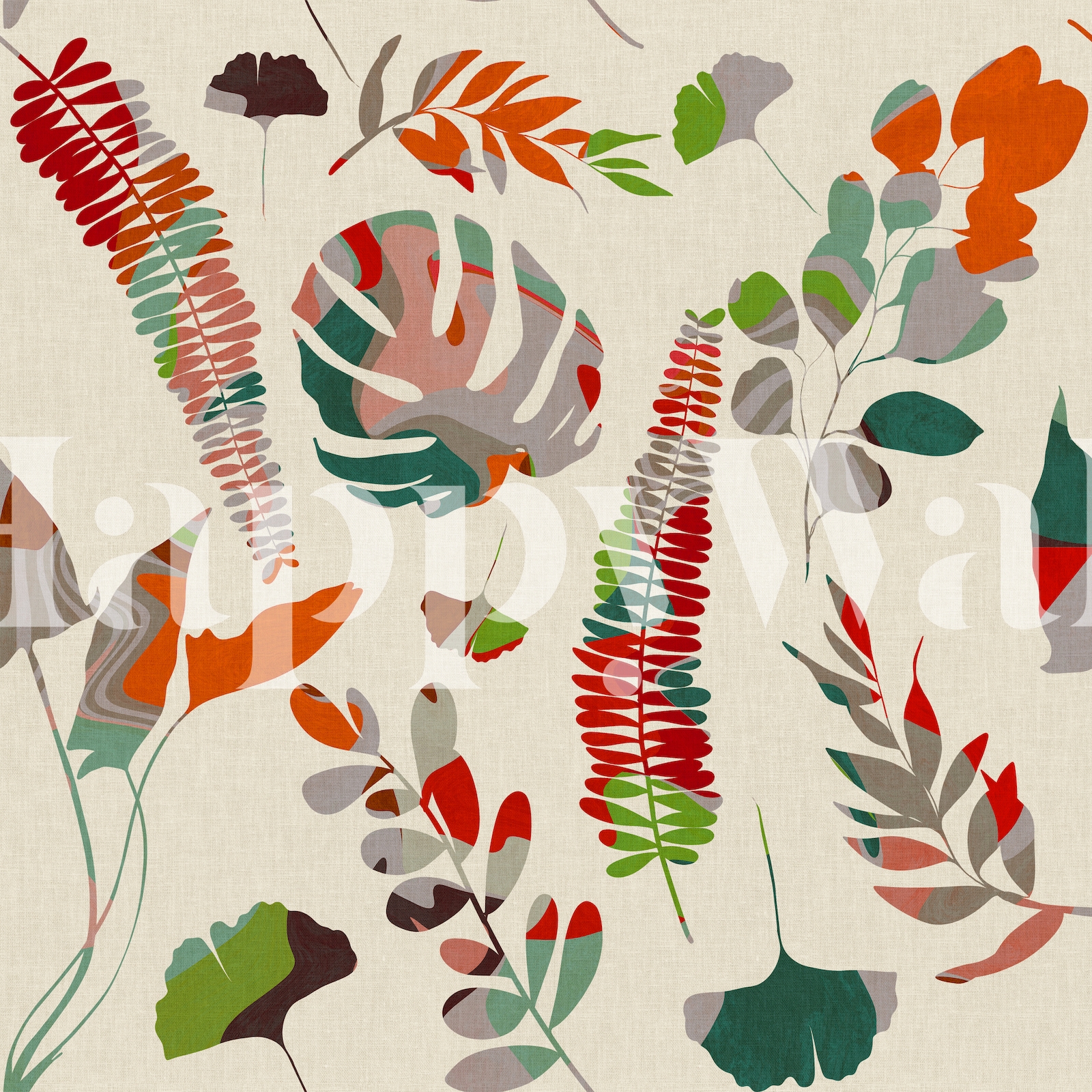 Jungle Leaves Pattern Floral Red Wallpaper