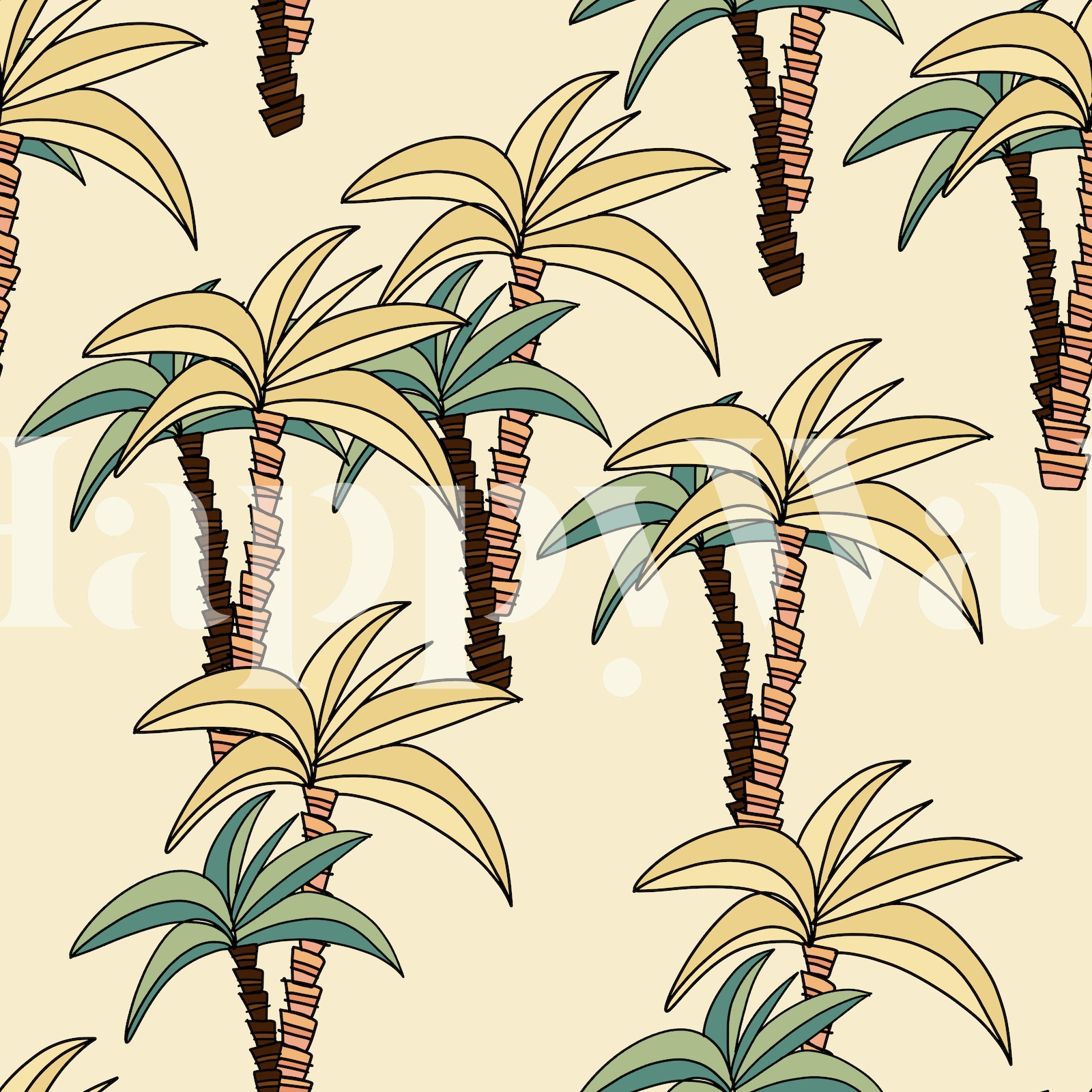 Buy Retro Palm Trees Pattern 2 Wallpaper | Happywall