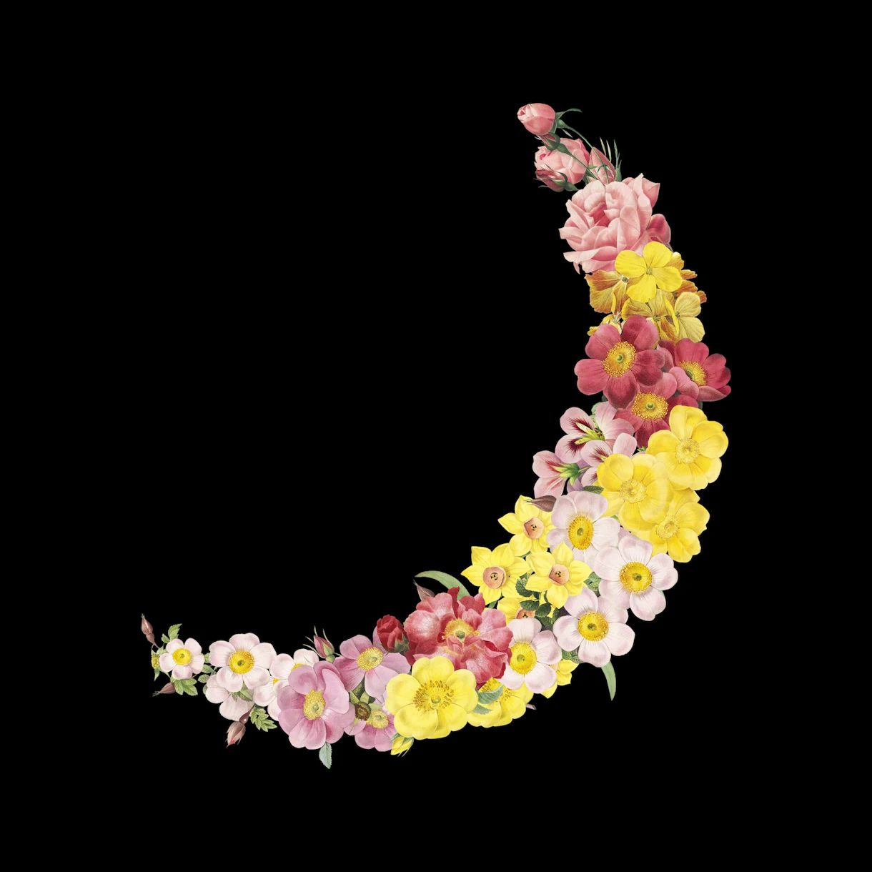 Floral Spring Crescent Moon Wallpaper | Happywall