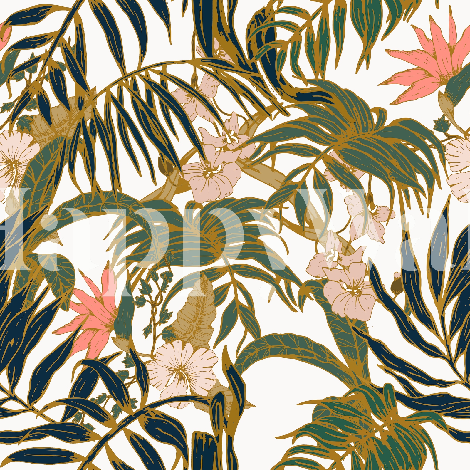 Flowered Jungle Pattern Wallpaper | Buy Online at Happywall