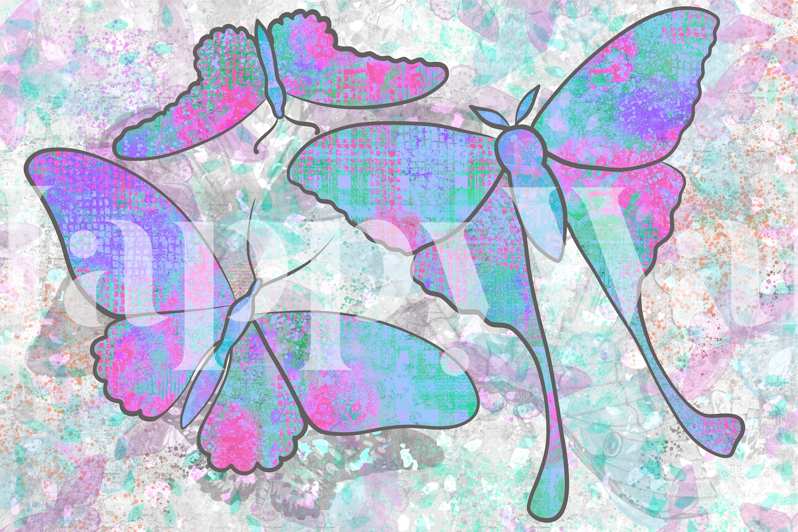 Mixed Media Butterflies Wallpaper - Happywall