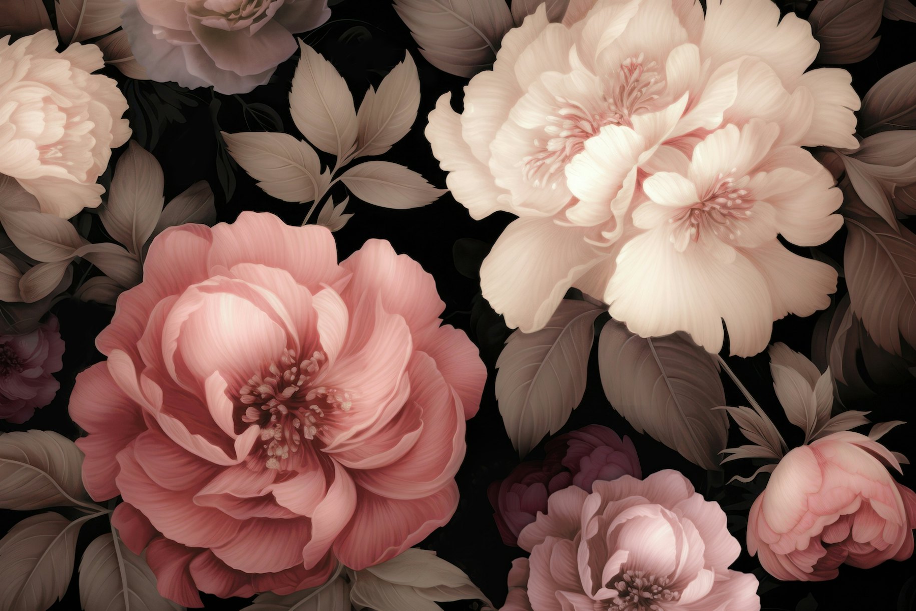 Opulent Baroque Flowers Moody Botanical Art Blush Pink wallpaper - Free ...