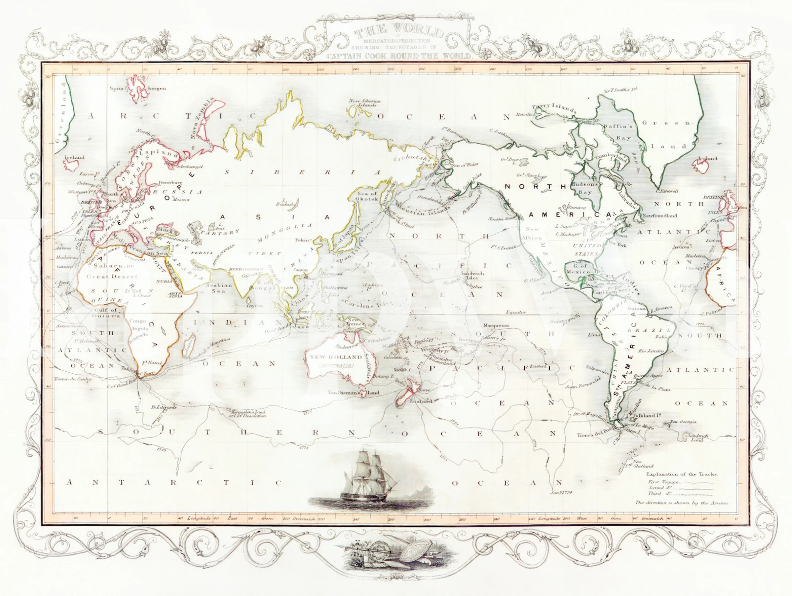 The Voyages of Captain James Cook 1852 Wallpaper | Buy Online at Happywall