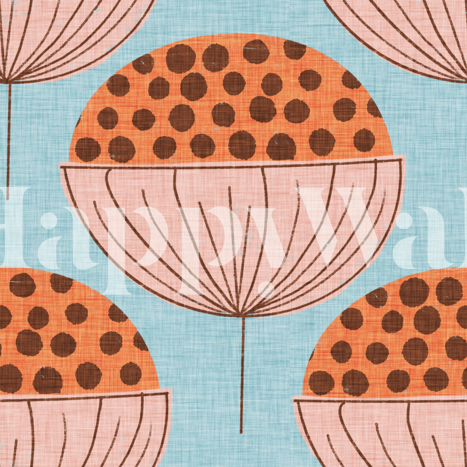 Mid Mod Buds Blue Wallpaper | happywall.com