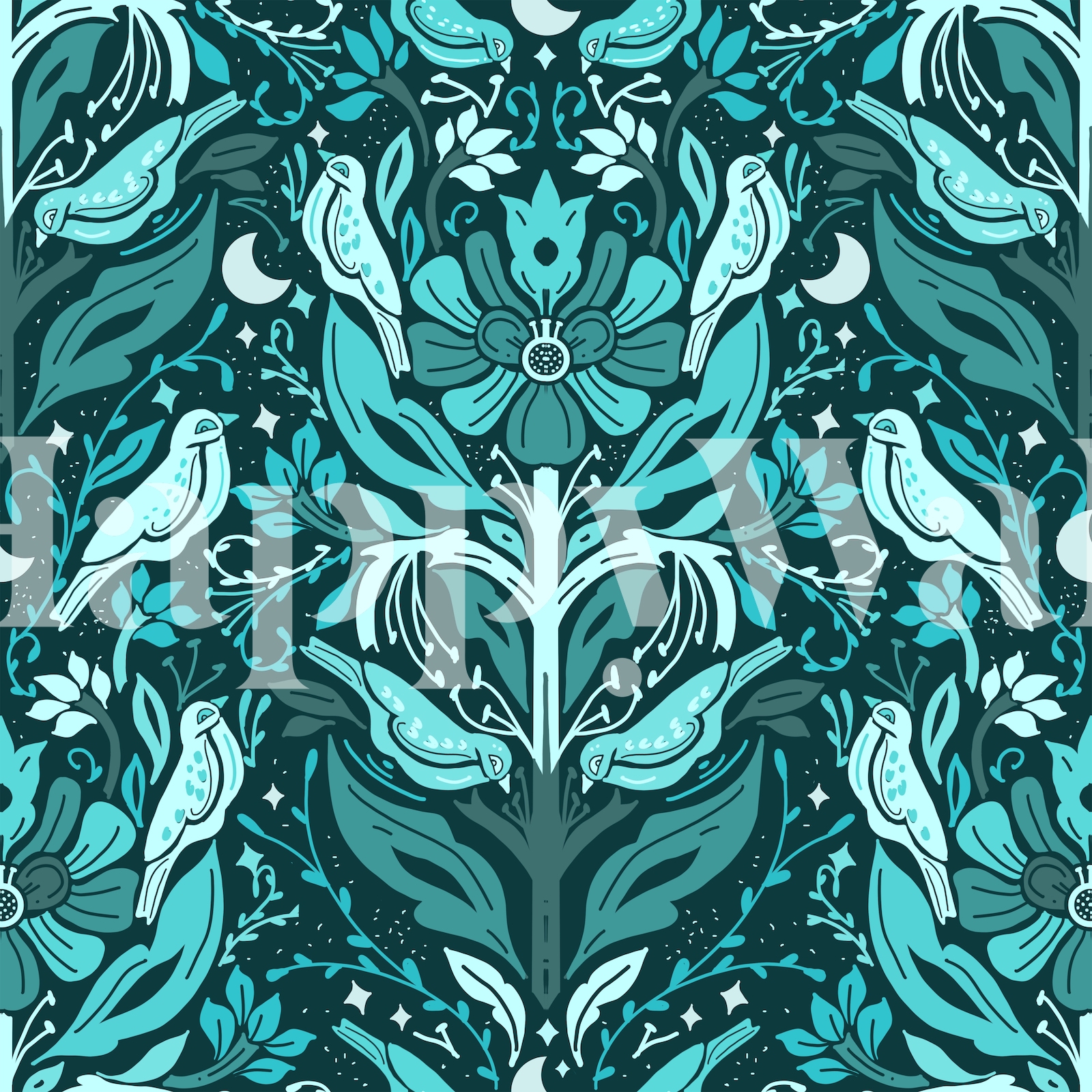 Teal Floral Bird Wallpaper for Home Decor