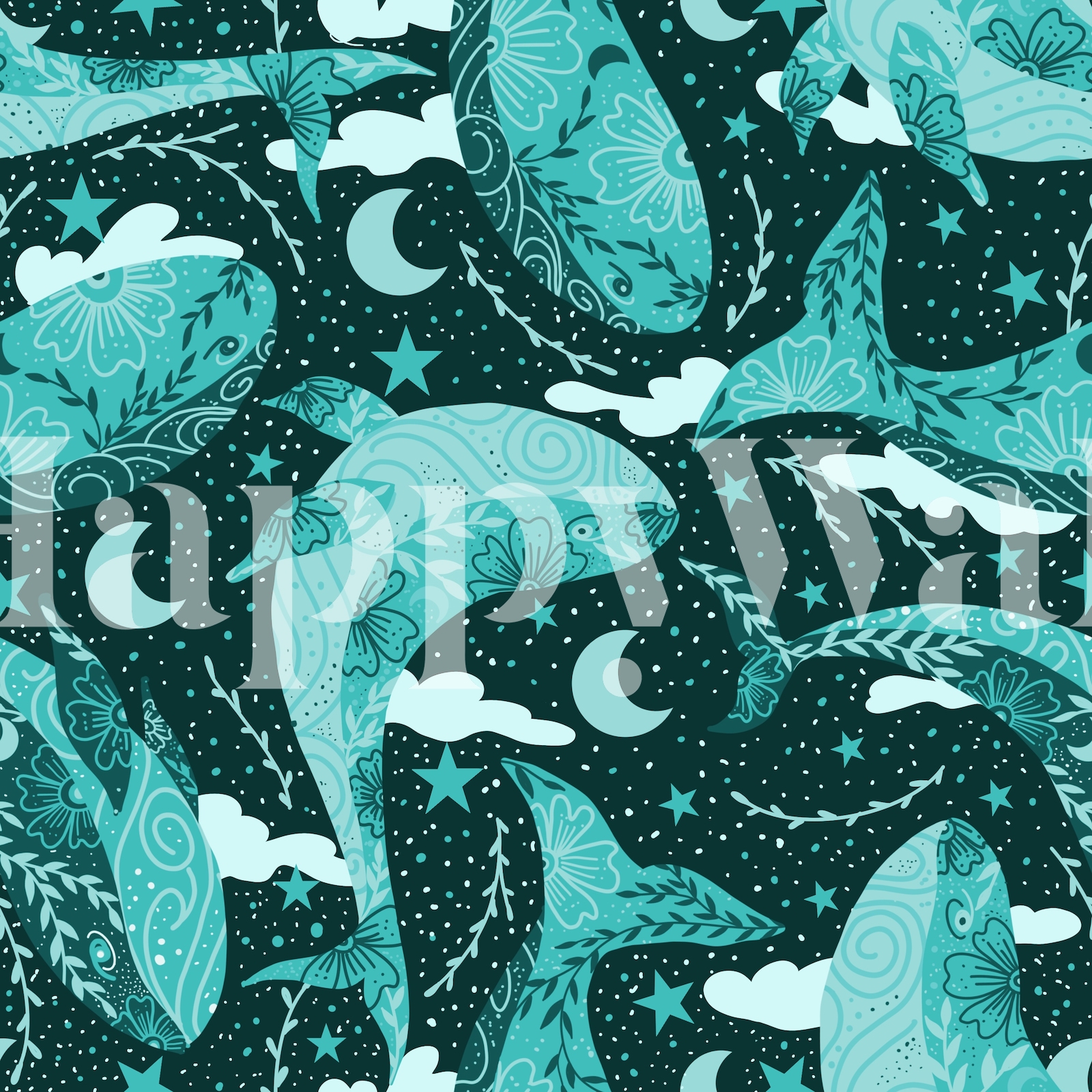 Celestial Whale Pattern Blue Wallpaper