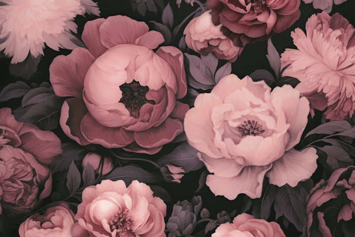 Opulent Baroque Floral Moody Botanical Art Blush Pink Wallpaper