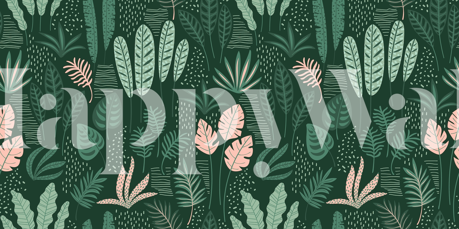 Buy Green and Pink Tropical Leaves Wallpaper | Happywall