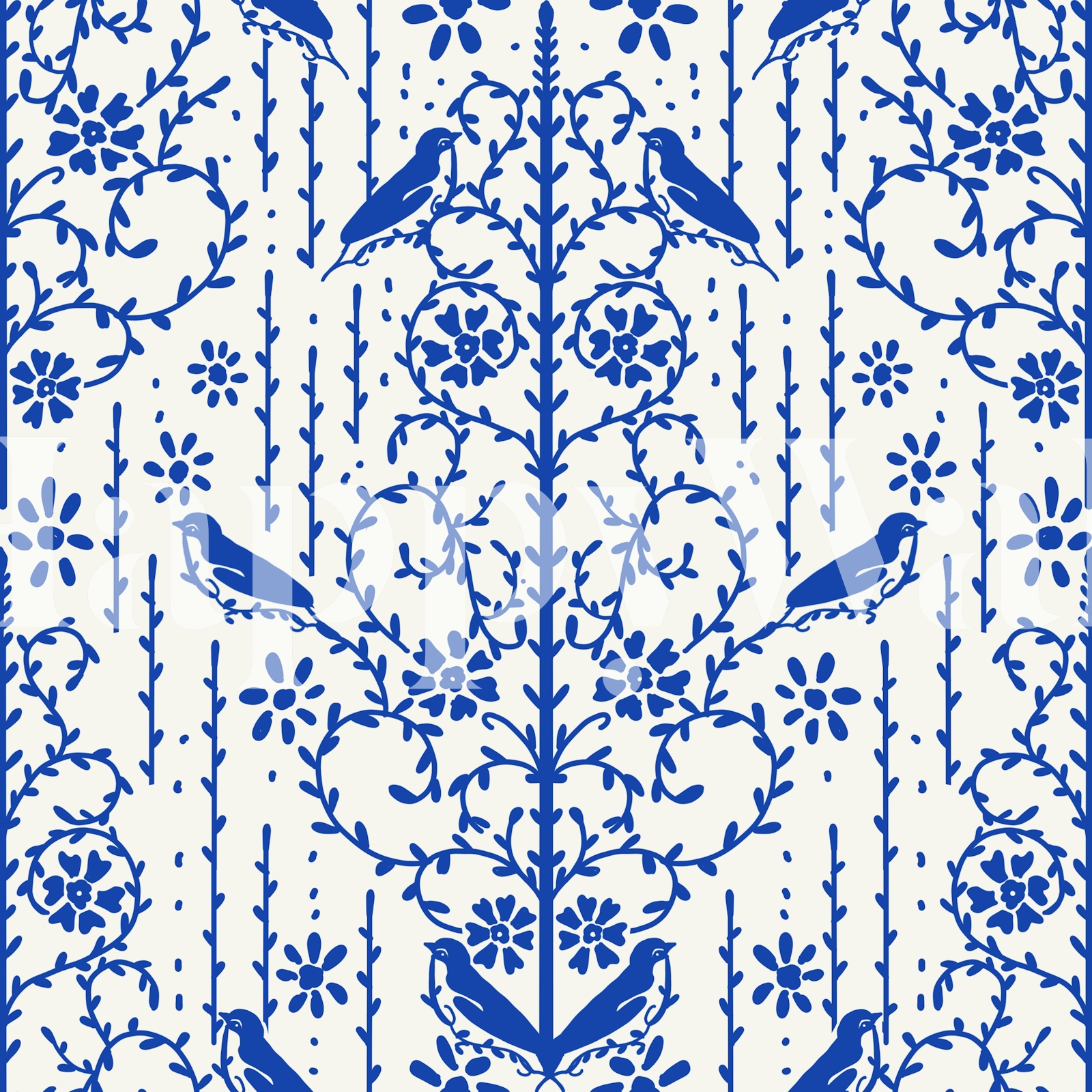 Classic Blue Floral Wallpaper