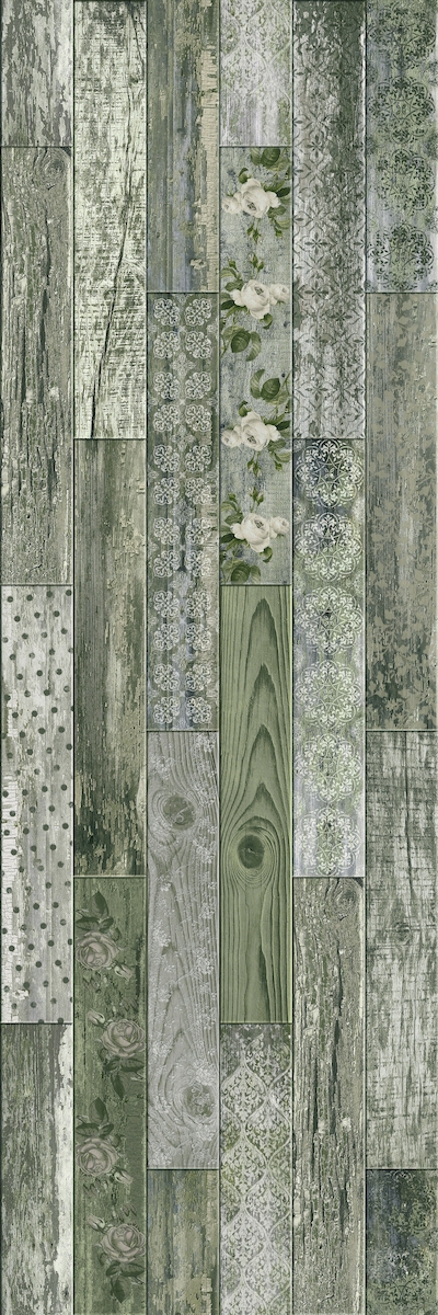 Vintage Green Wood Tile Pattern Wallpaper
