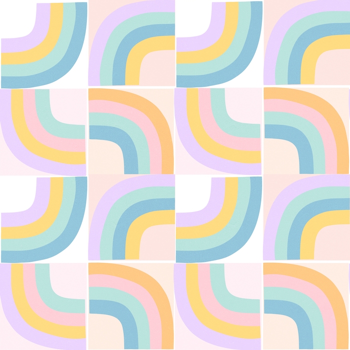 Retro Rainbow Tiles Mural Teal Pink Orange Wallpaper | Happywall