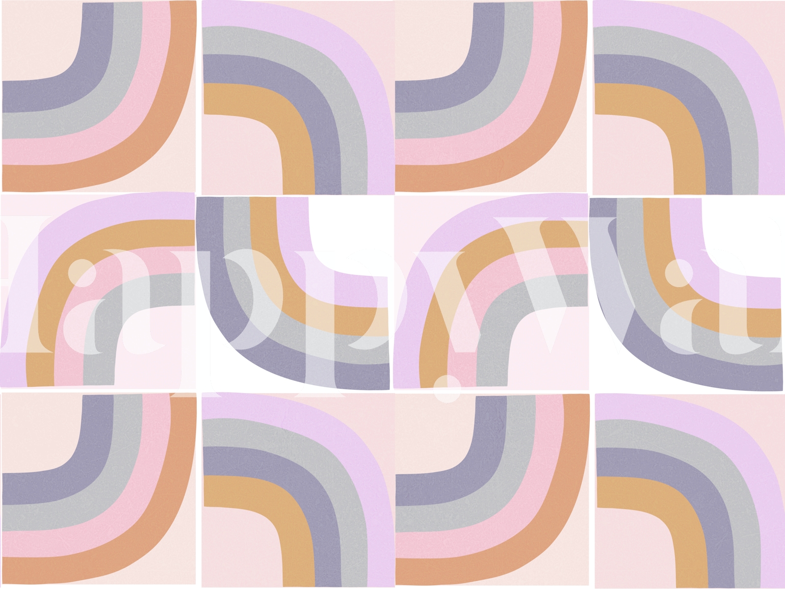 Retro Rainbow Deco Tiles Mural Lilac Wallpaper | Happywall