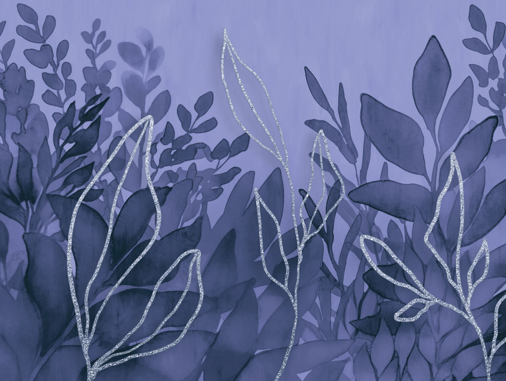 Indigo Blue Foliage And Line Art wallpaper - Free shipping | Happywall