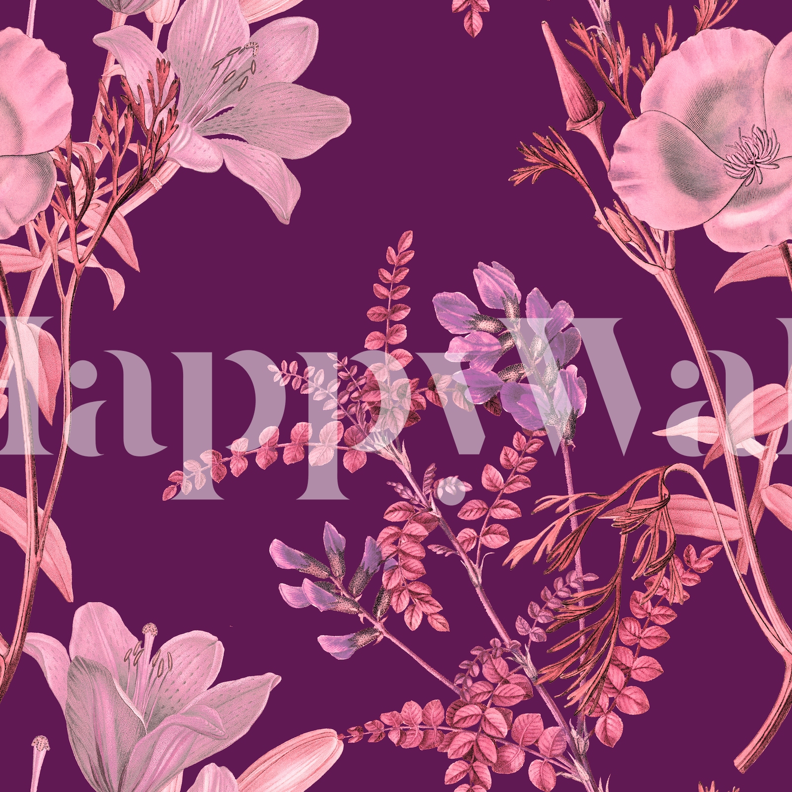 Buy Magenta Floral Pattern Wallpaper | Happywall