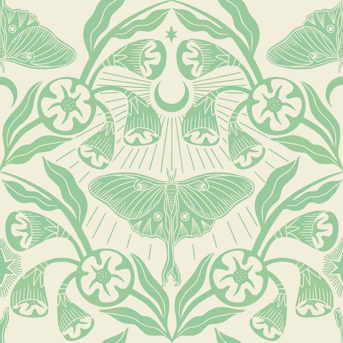 Green Floral Luna Moth Wallpaper