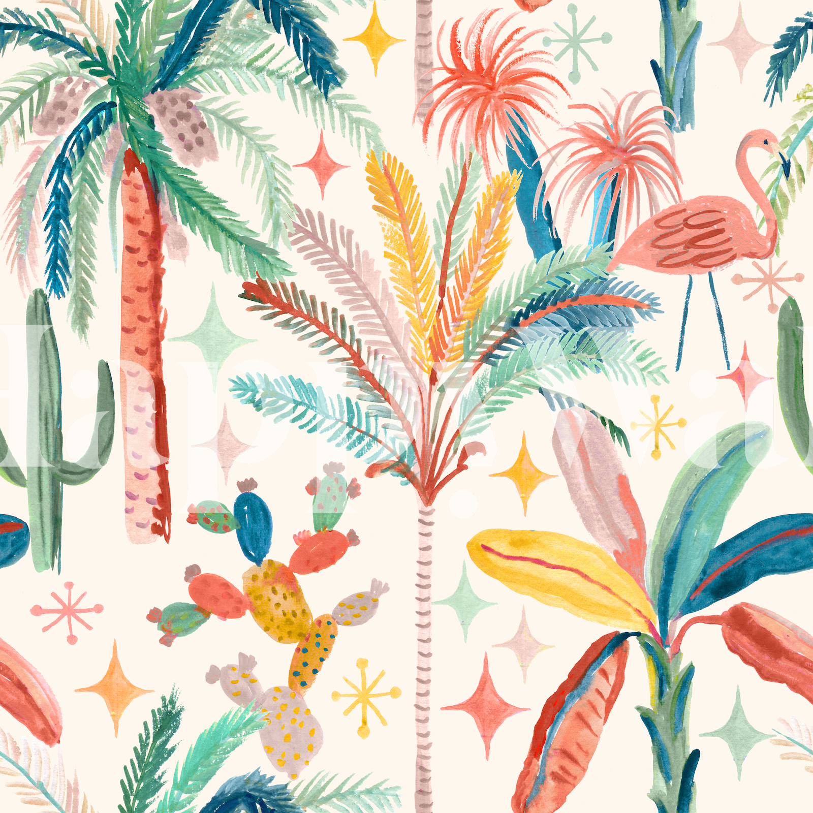 Palmsprings Cream Terracotta Wallpaper - Happywall