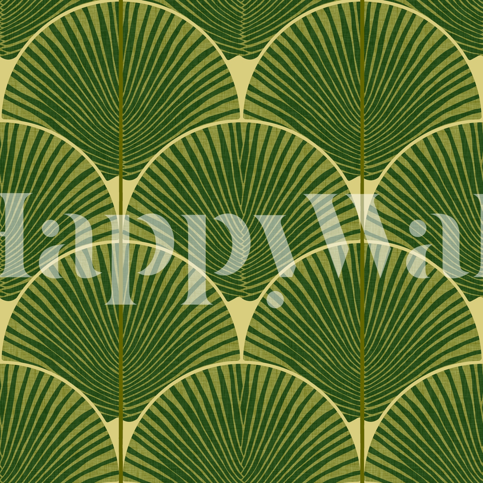 Cozy Japandi Palms Tropical Green Linen Texture Wallpaper