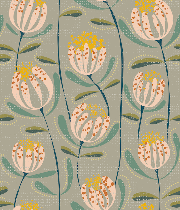 Skandi Floral Wallpaper in Earthy Tones