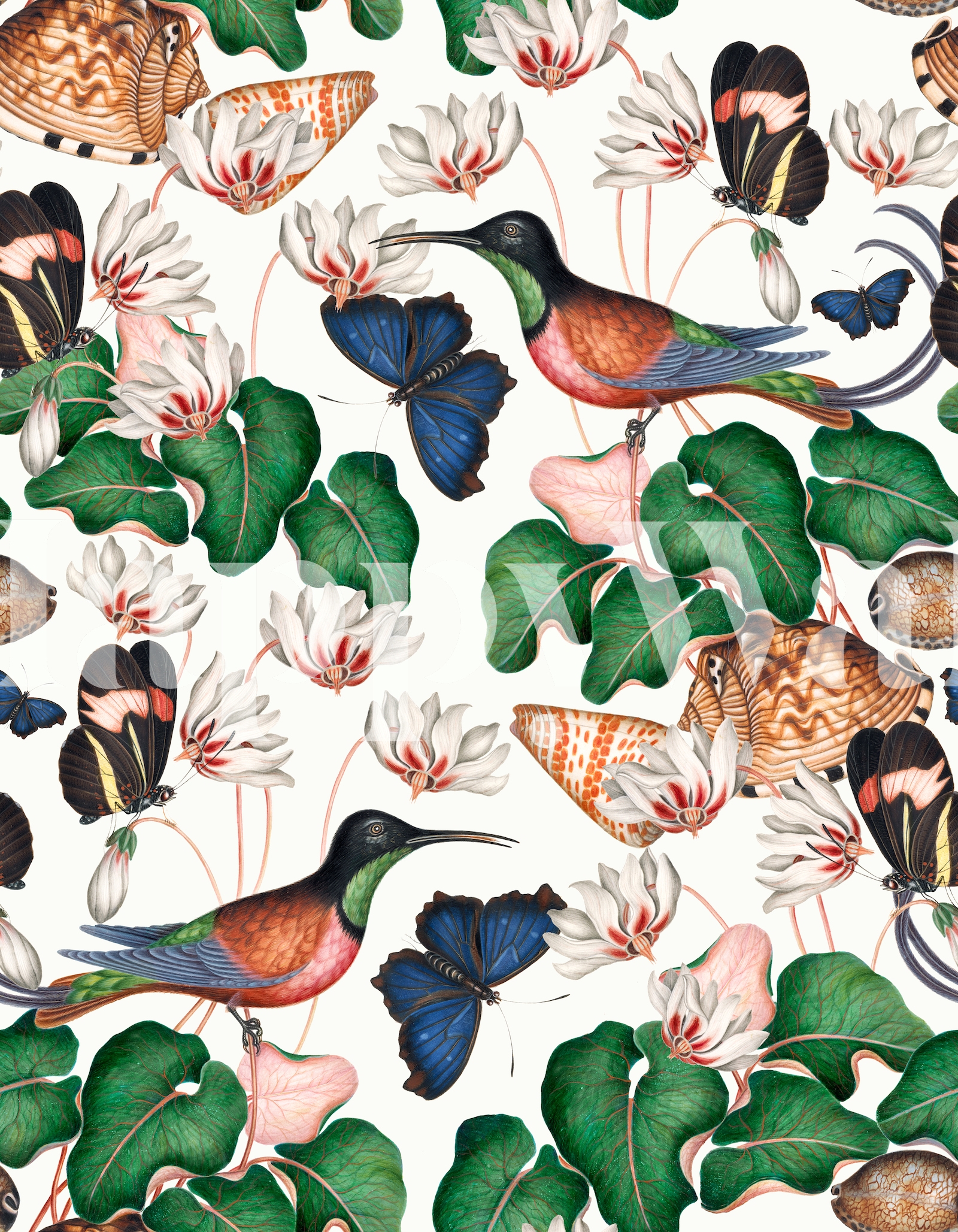 Exotic Vintage Hummingbird Jungle - Happywall