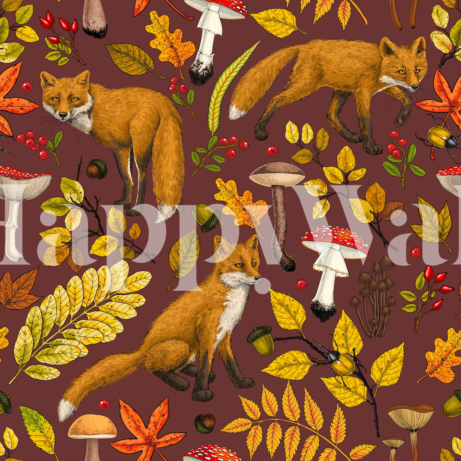 Autumn Foxes and Foliage Wallpaper