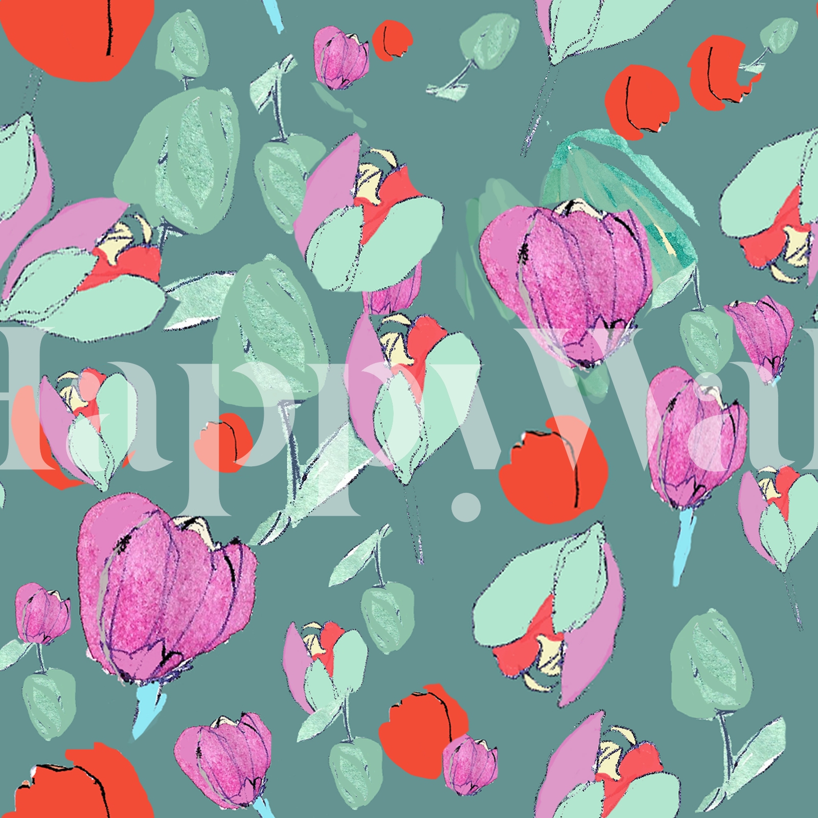 Buy Red and Pink Flower Wallpaper | Happywall