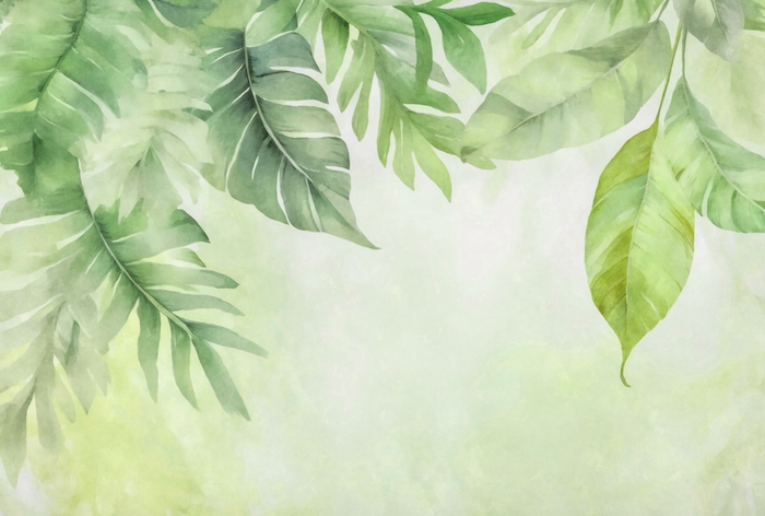 Calm Foliage Fresh Green Watercolor Leaves Wallpaper | Happywall
