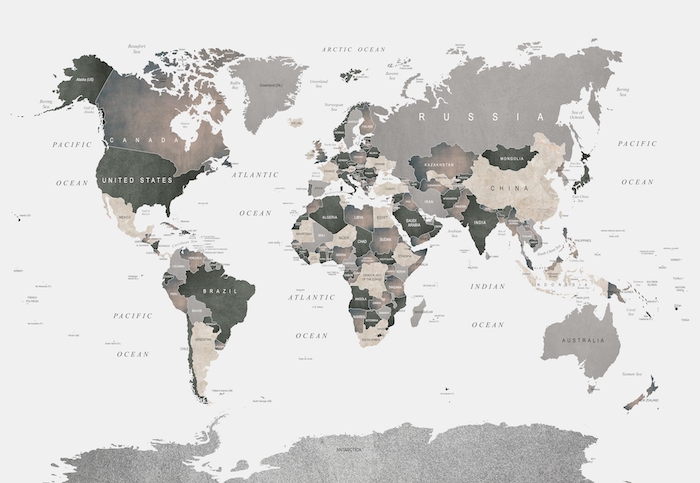 Muted Tones World Map Wallpaper for Living Room