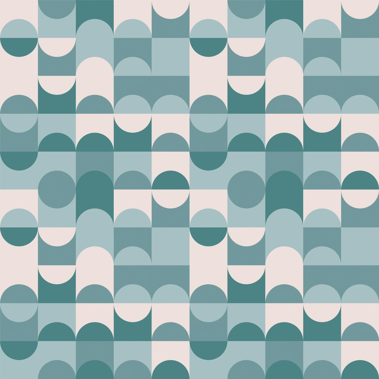 Geometric Retro Shapes Teal Beige Wallpaper - Buy Online at Happywall
