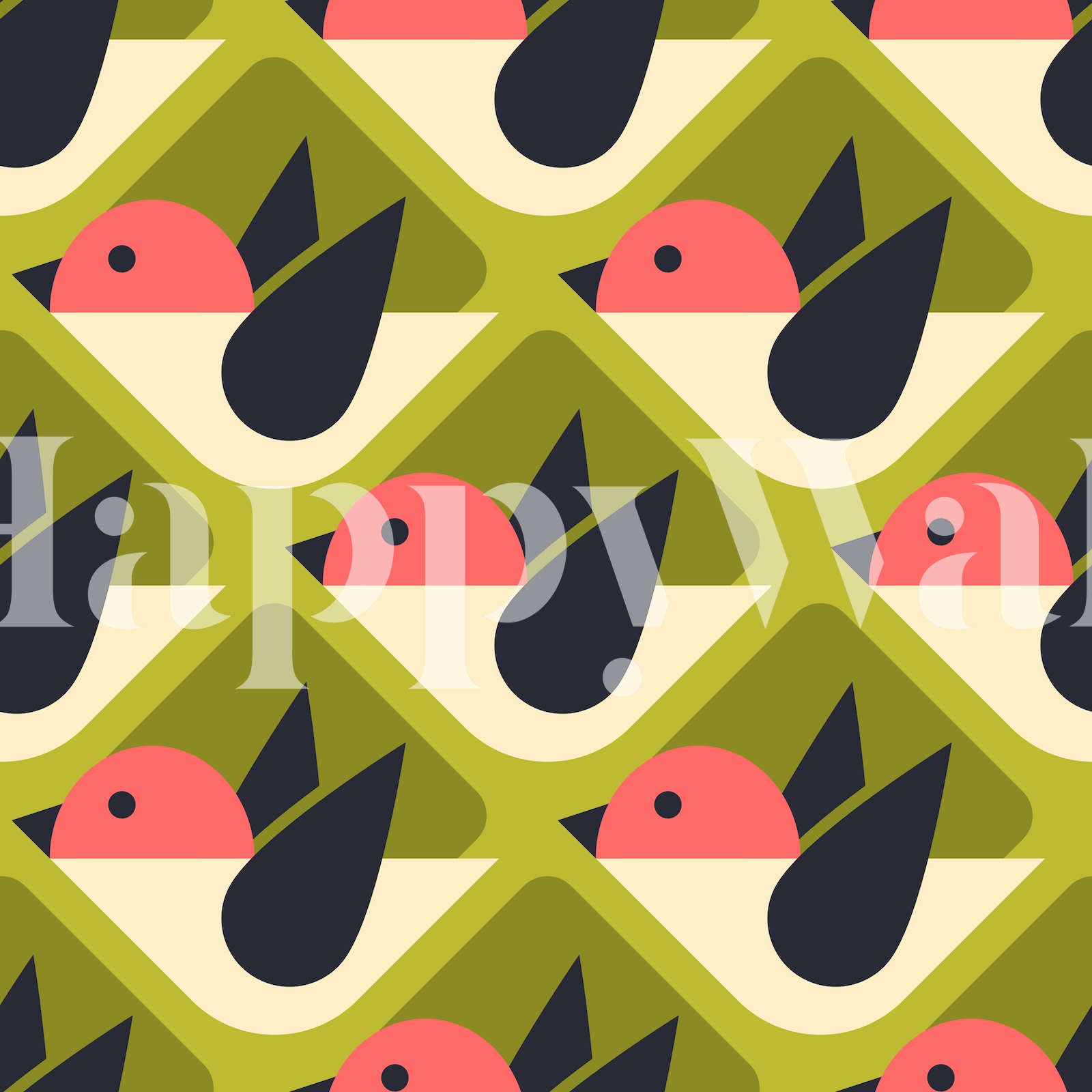Geometric Retro Bird Wallpaper Green Pink