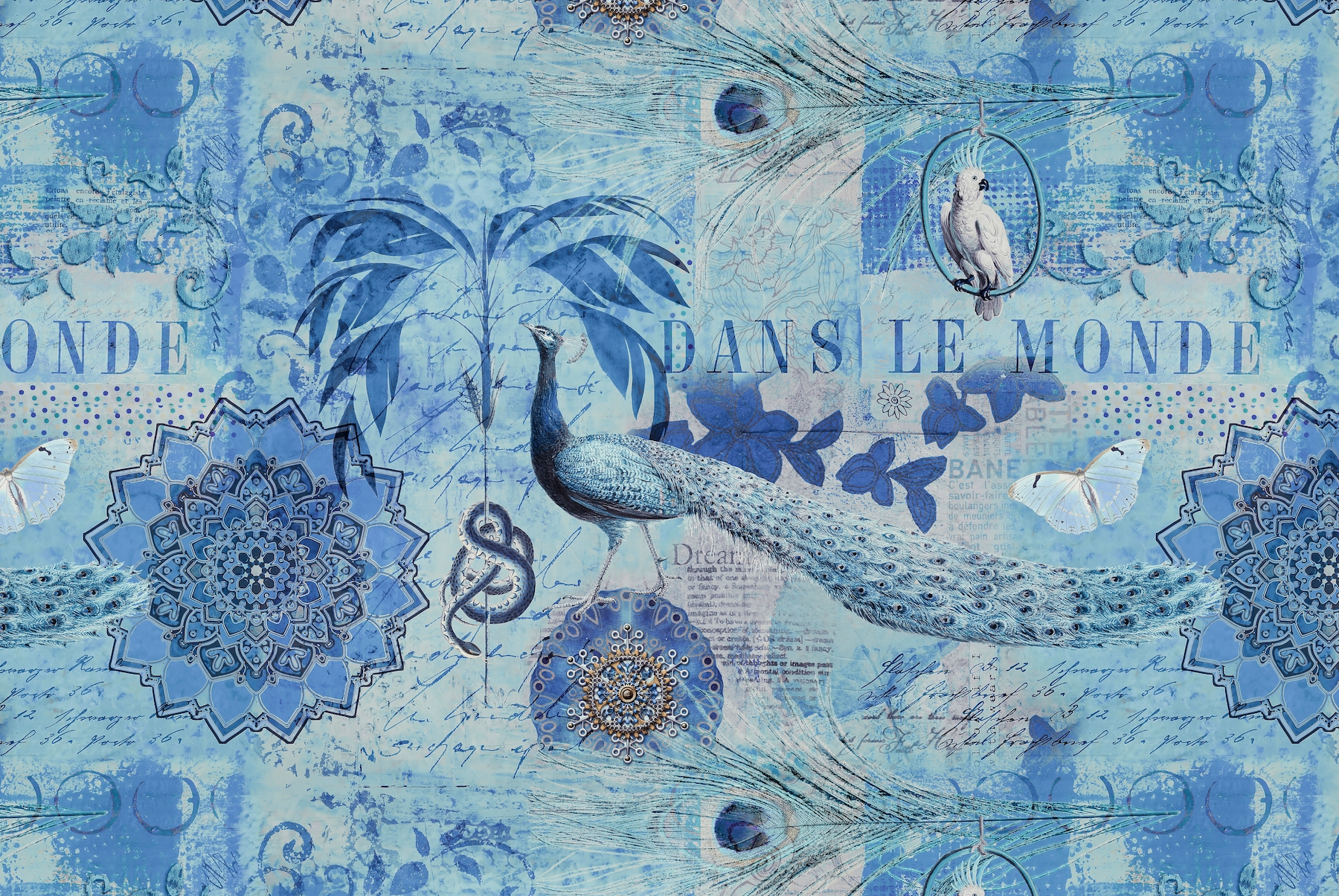 Birds Fantasy World Imaginative Collage Blue wallpaper - Free shipping ...