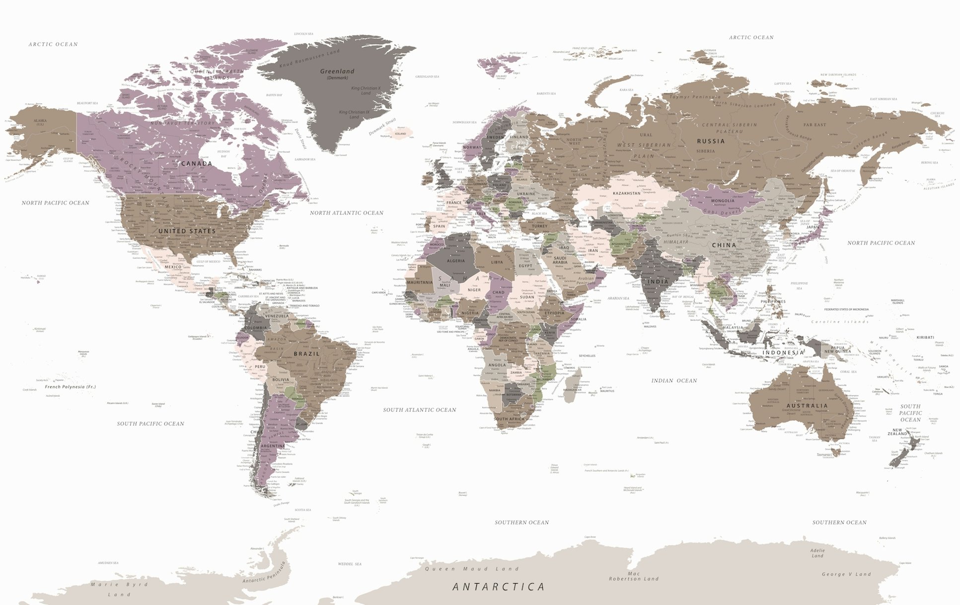 Detailed World Map Warm Neutrals Wallpaper - Buy Online at Happywall