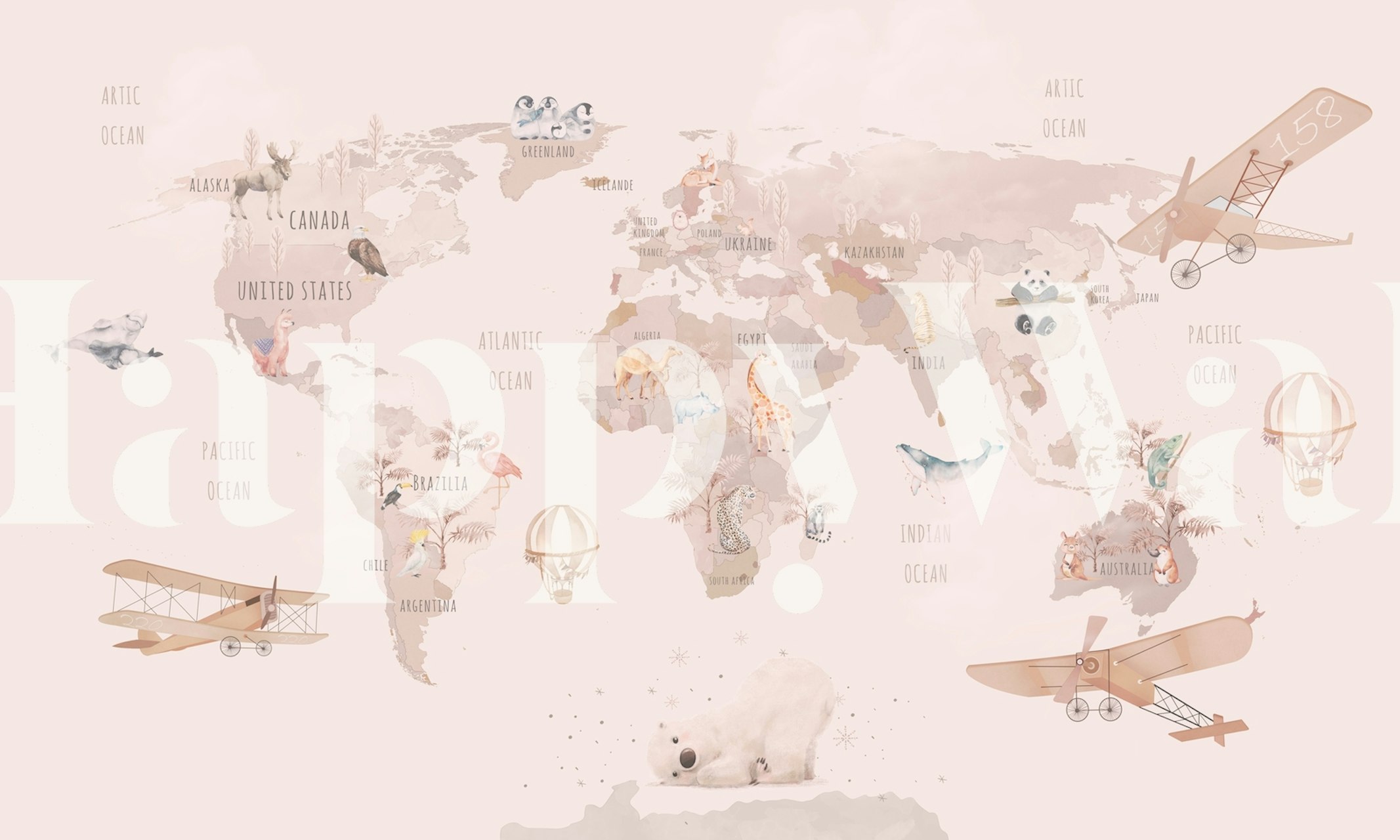 Cute World Map Wallpaper for Kids