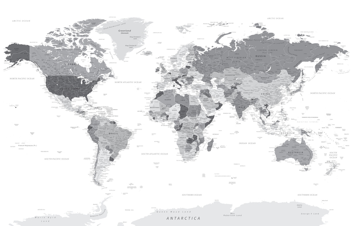 World Map Highly Detailed Grey Wallpaper | Happywall