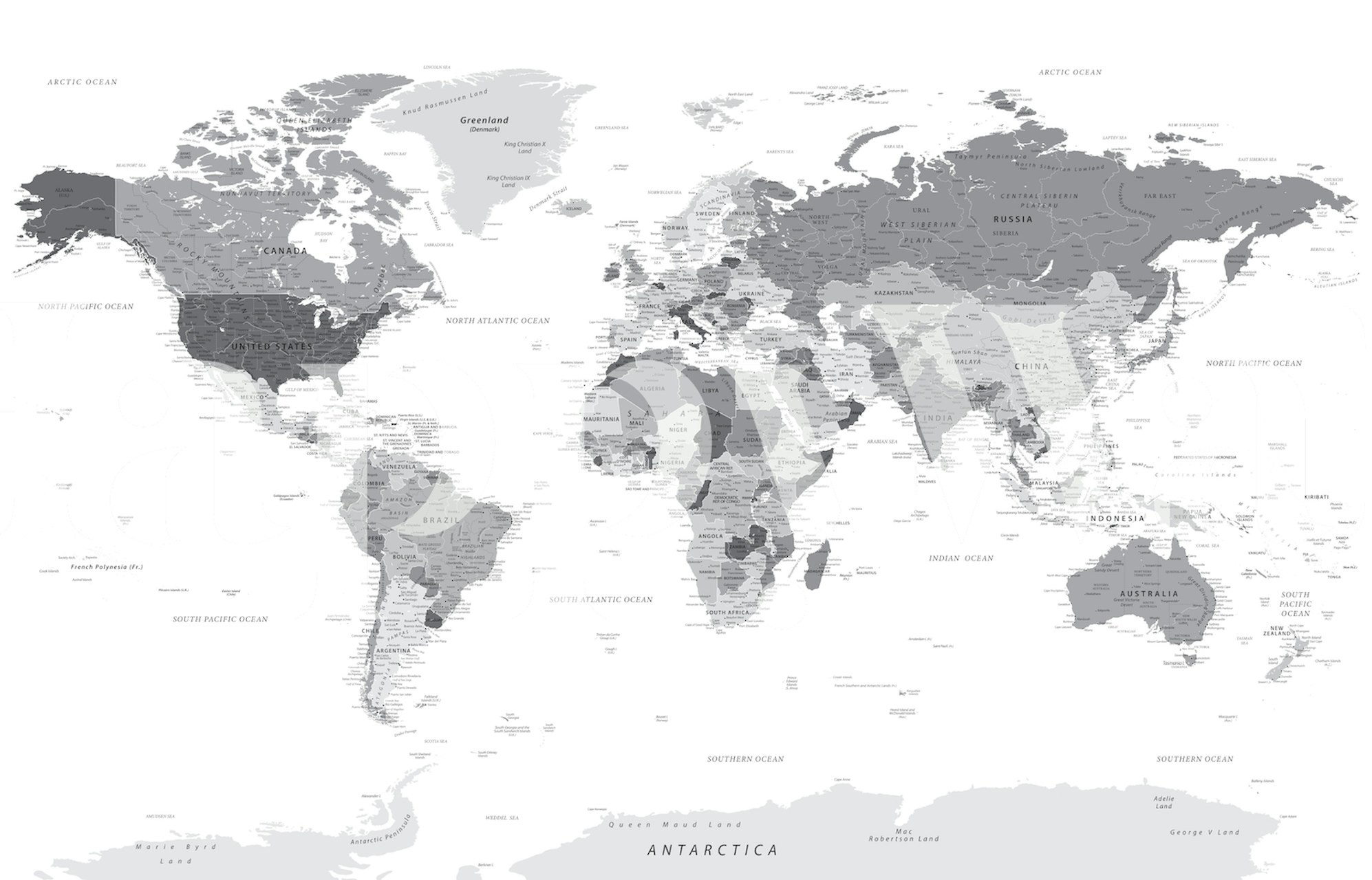 World Map Highly Detailed Grey Wallpaper | Happywall