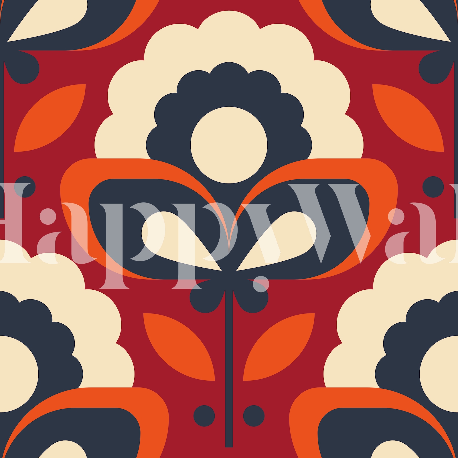 Retro Flowers Red Wallpaper - Buy Online on Happywall